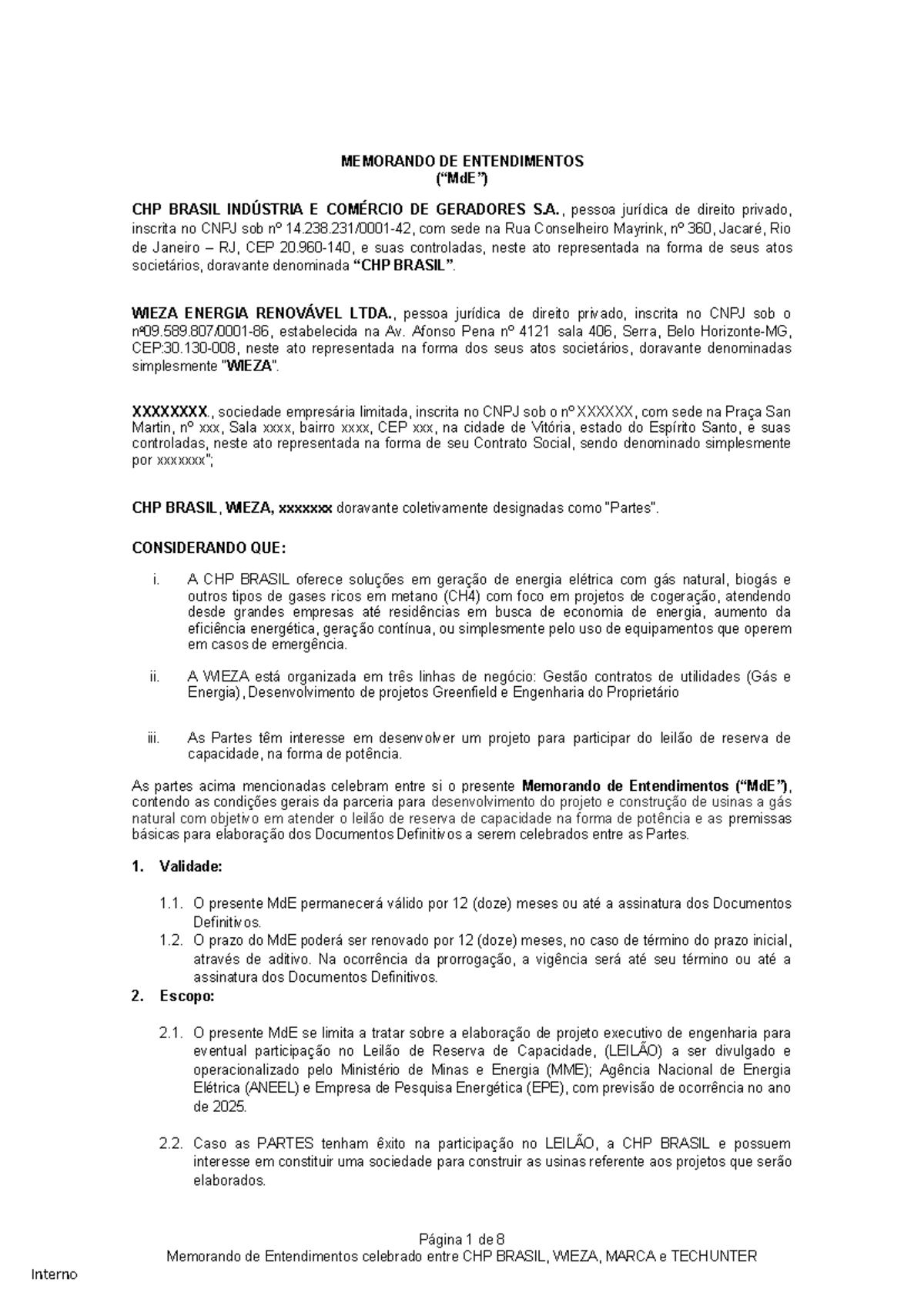Memorando de Entendimentos MOU CHP Brasil e WIEZA - 2025 - Studocu