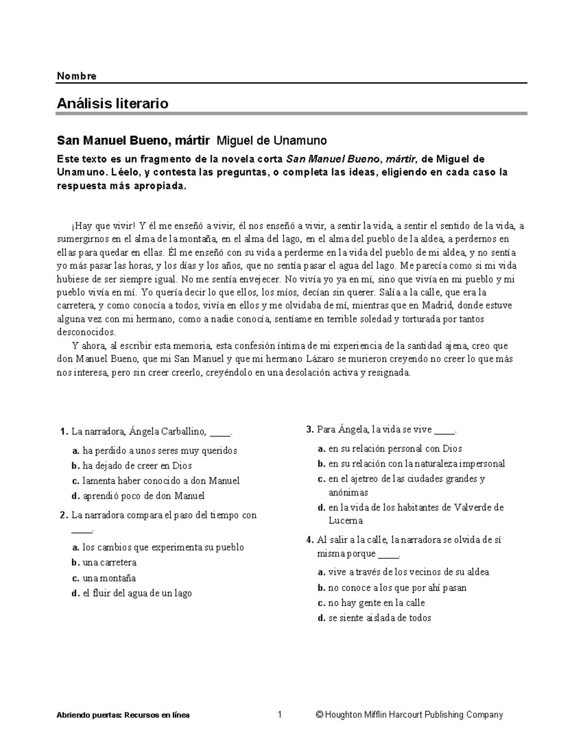 Unidad 5 SAN Manuel: Análisis Literario de la Obra de Unamuno - Studocu