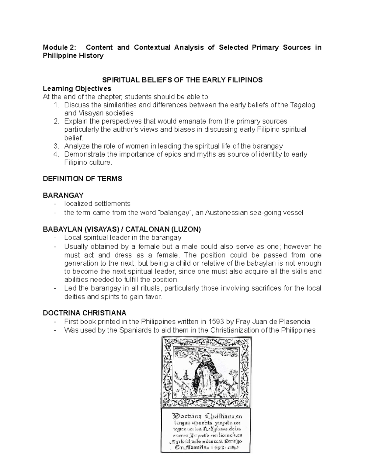 Module 2 Spiritual Beliefs of Early Filipinos - Module 2: Content and ...