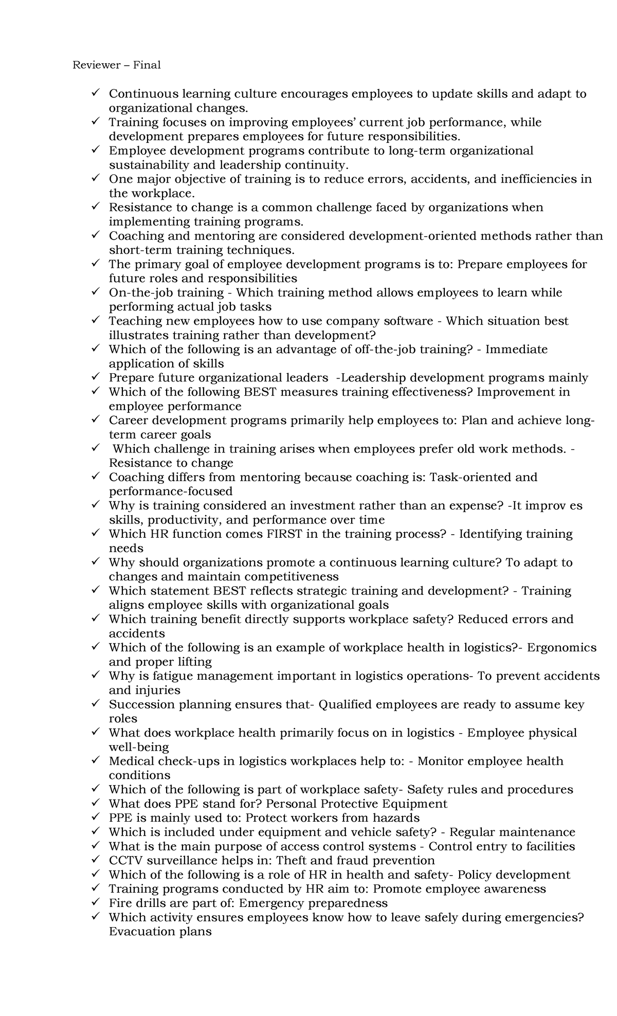 Reviewer - Final Exam on Continuous Learning Culture and Employee ...