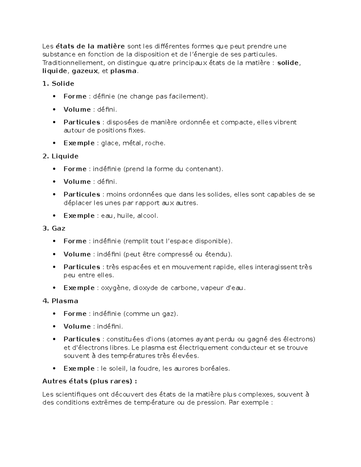 Les États de la Matière : Solides, Liquides, Gaz et Plasma - Studocu