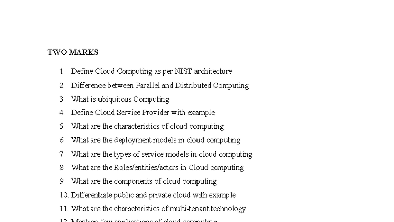 Cloud Computing Q&A: Concepts, Models & Virtualization (CC 101) - Studocu