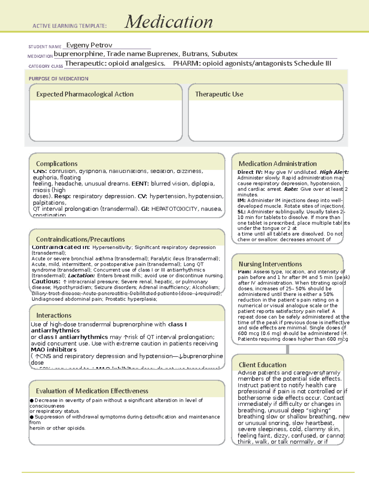 Buprenorphine Active Learning Template - Opioid Analgesics Overview ...