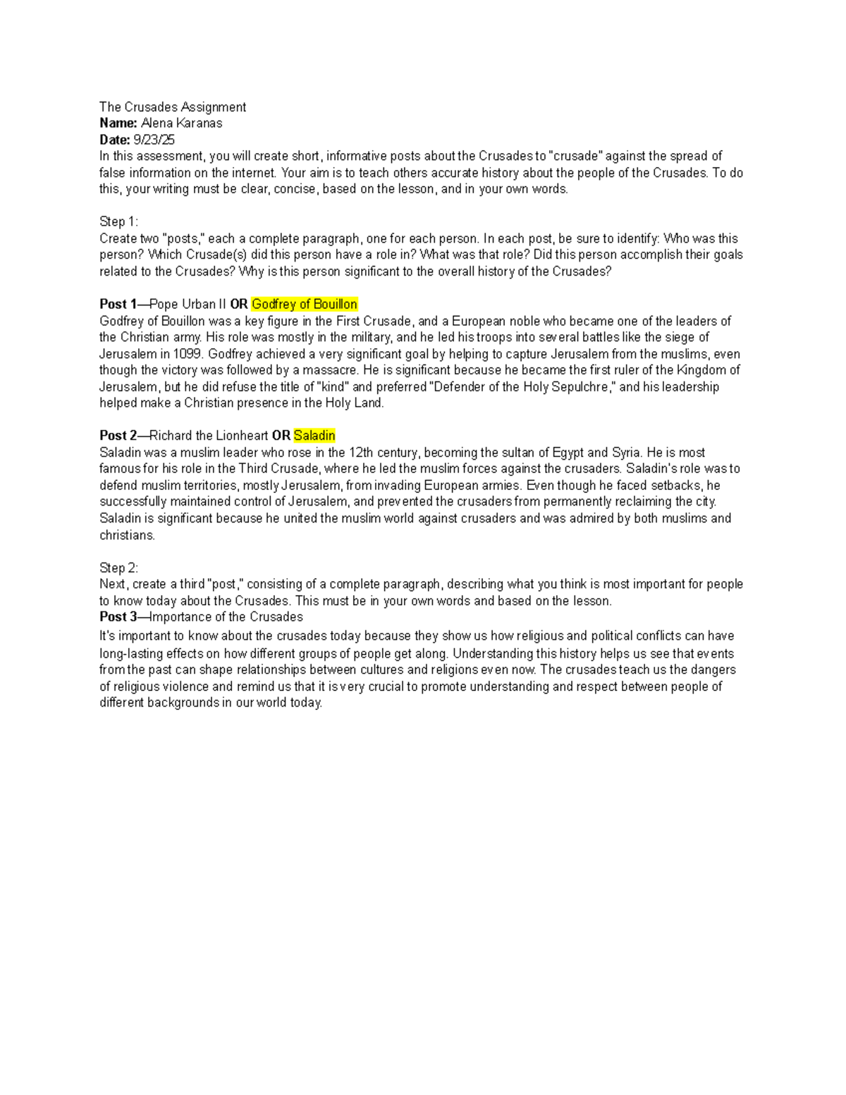 The Crusades Assignment: Understanding Key Figures and Their Impact ...