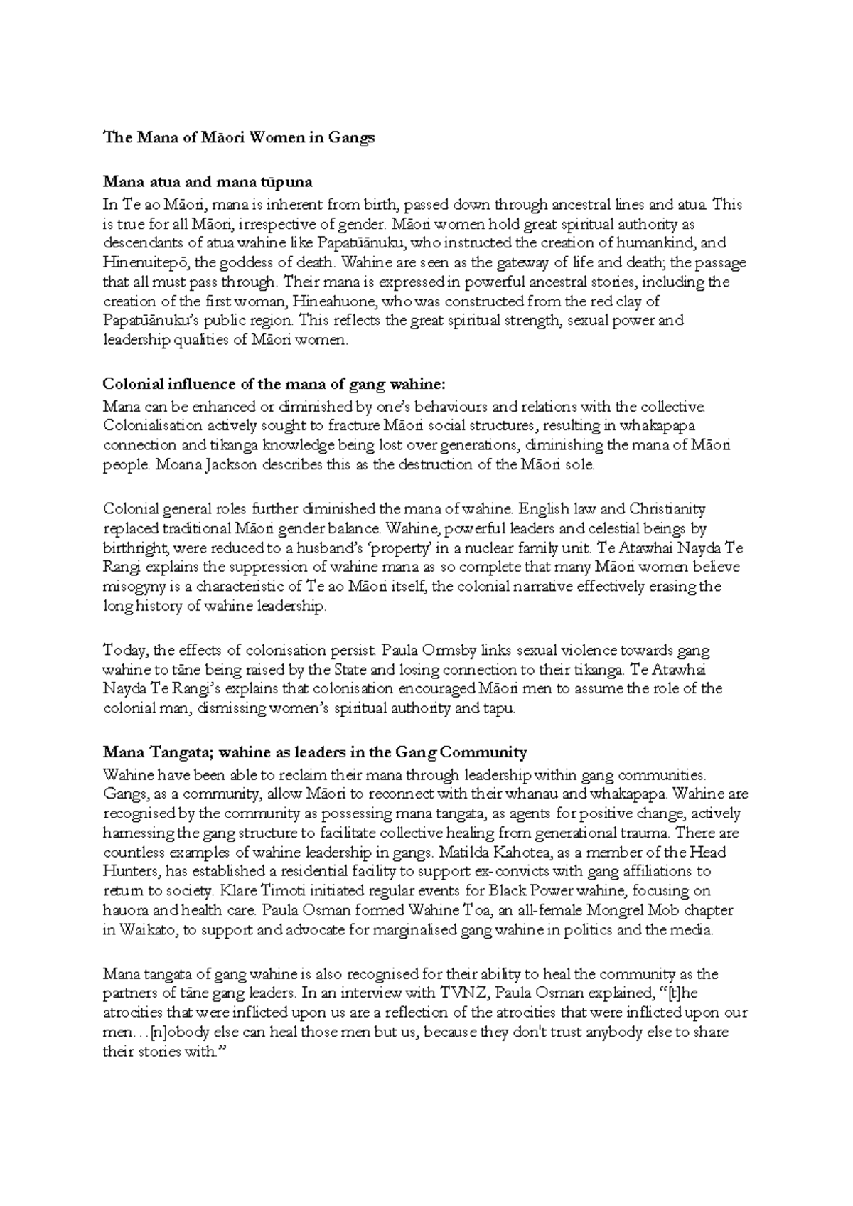 Mana of Māori Women in Gangs: A Study on Mana Atua and Mana Tūpuna ...