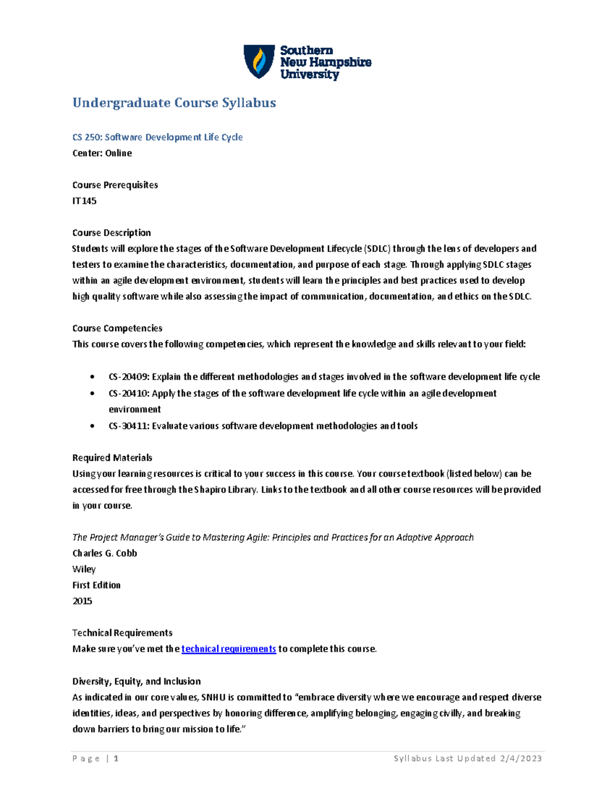 CS 250 Course Syllabus: Software Development Life Cycle Overview - Studocu