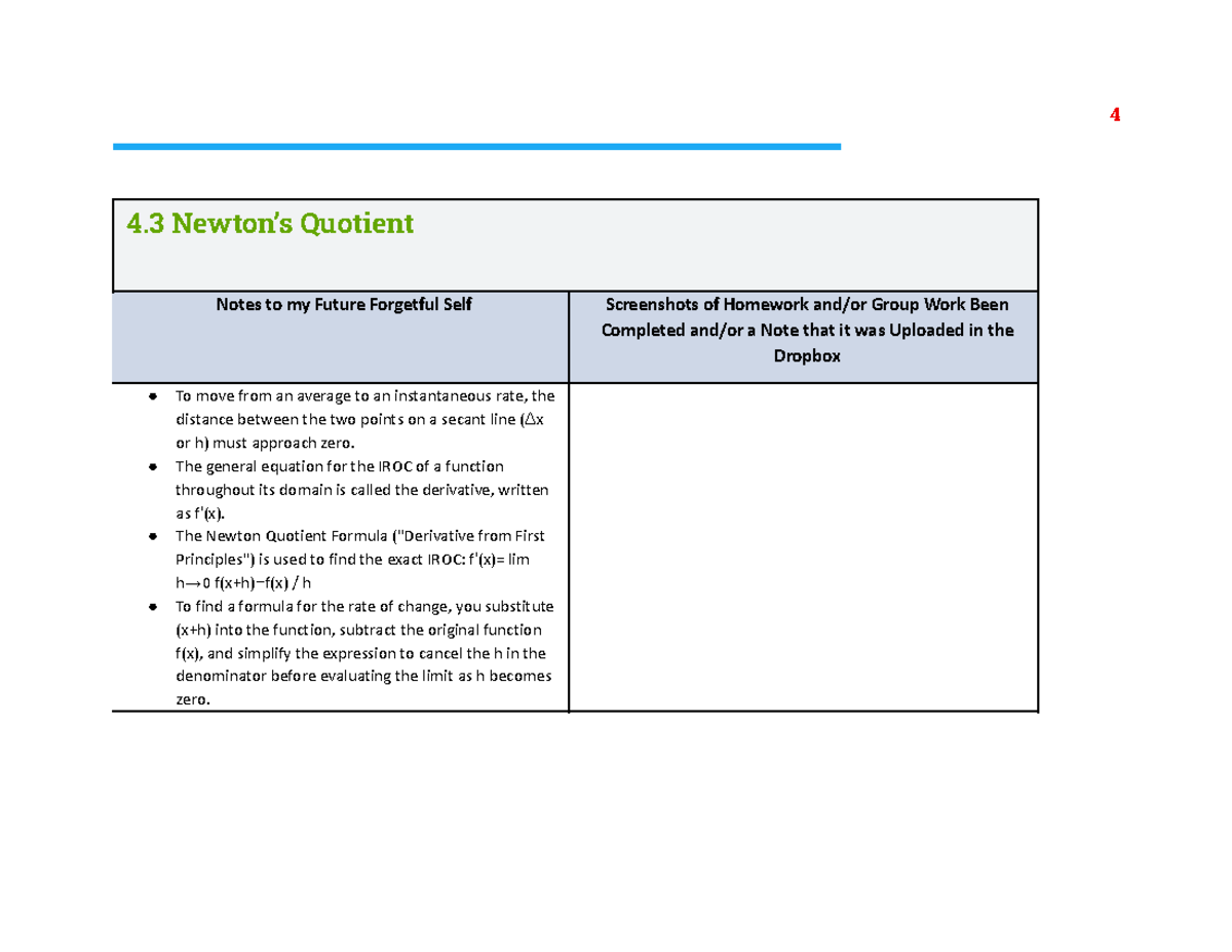 Advanced Functions Gr 12 - Unit 4: Quotient Notes on Rates of Change ...