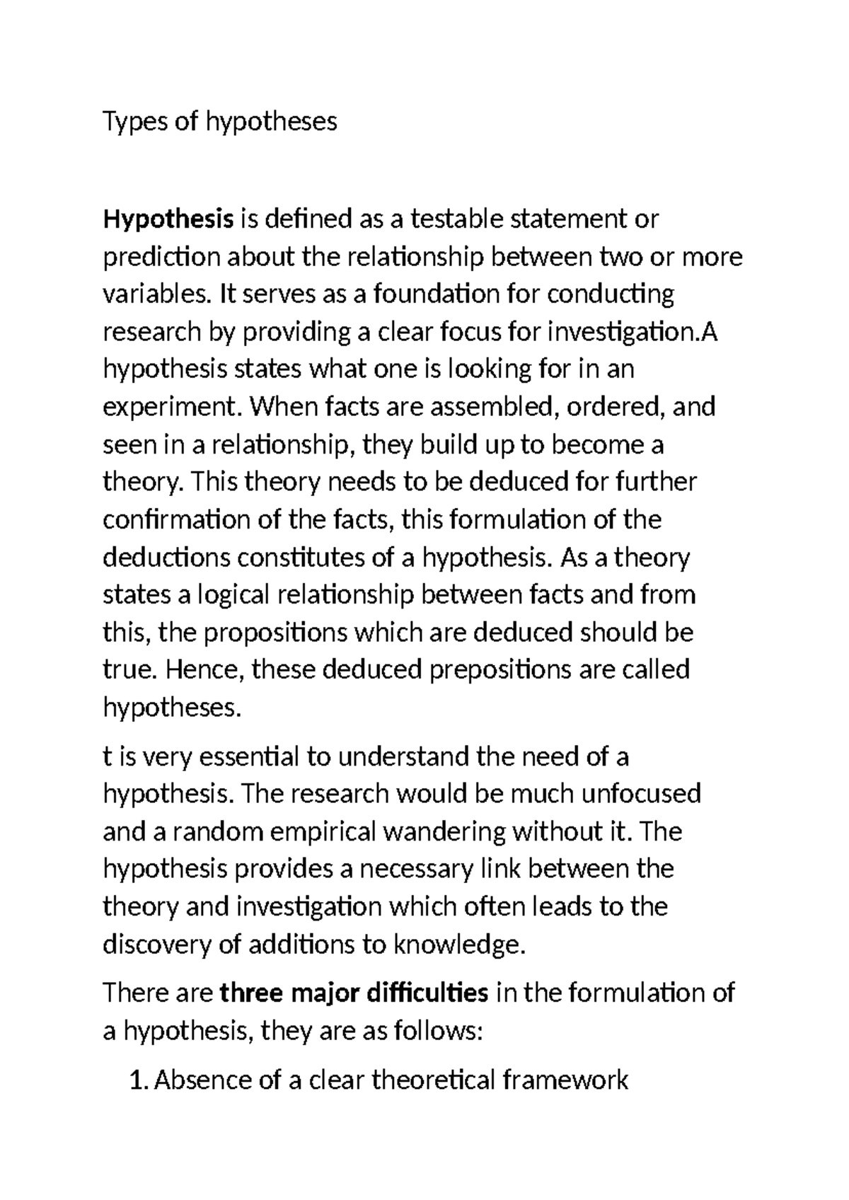 Types of hypotheses - Types of hypotheses Hypothesis is defined as a ...