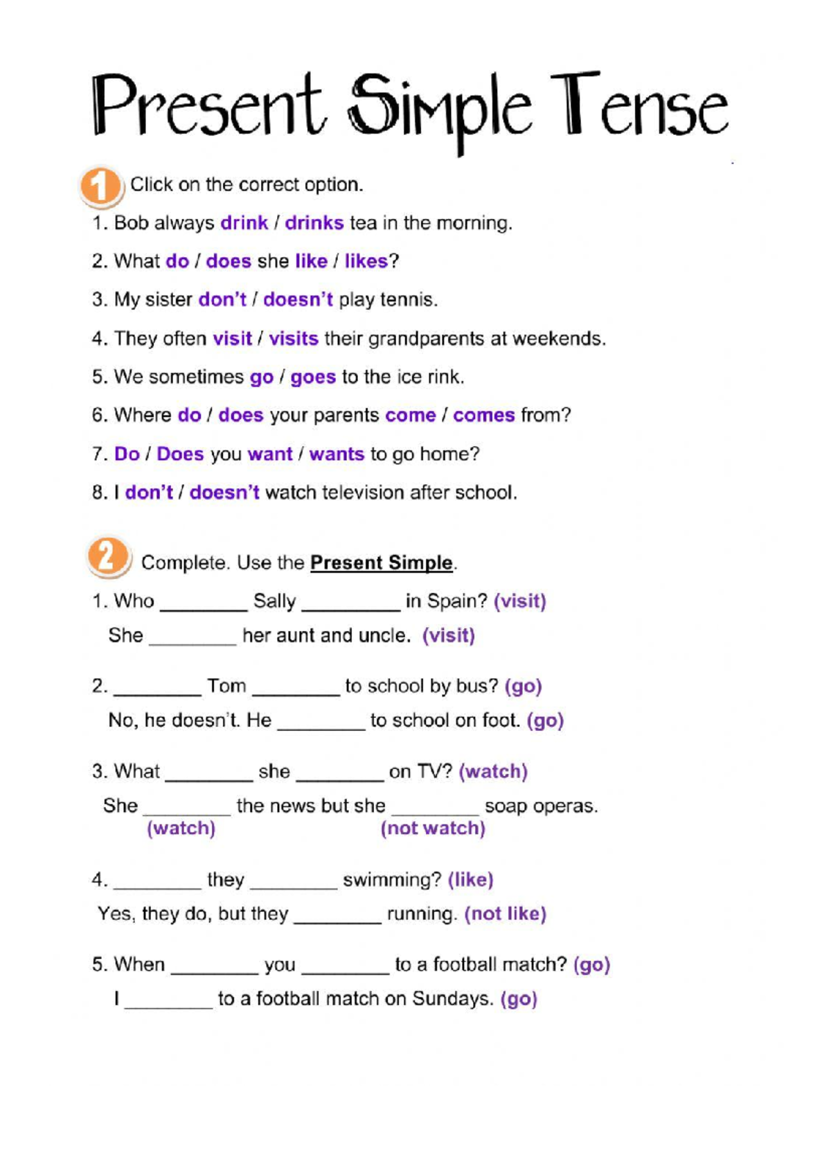 Present Simple Tense Practice - English Exercise - Studocu