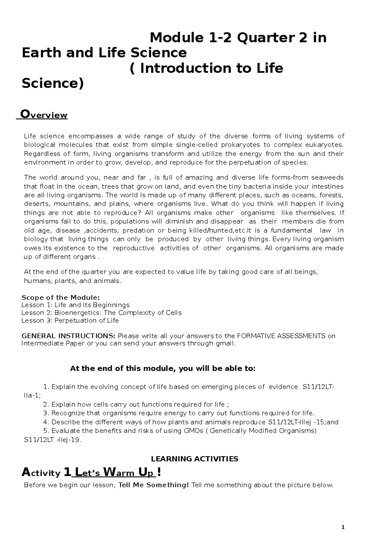 "2Q Life Science Module 1-2: Exploring Living Systems & Energy" - Studocu