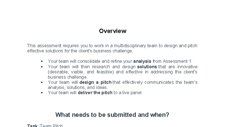 BSB399 A3 Team Pitch Guidelines and Submission Details - Studocu