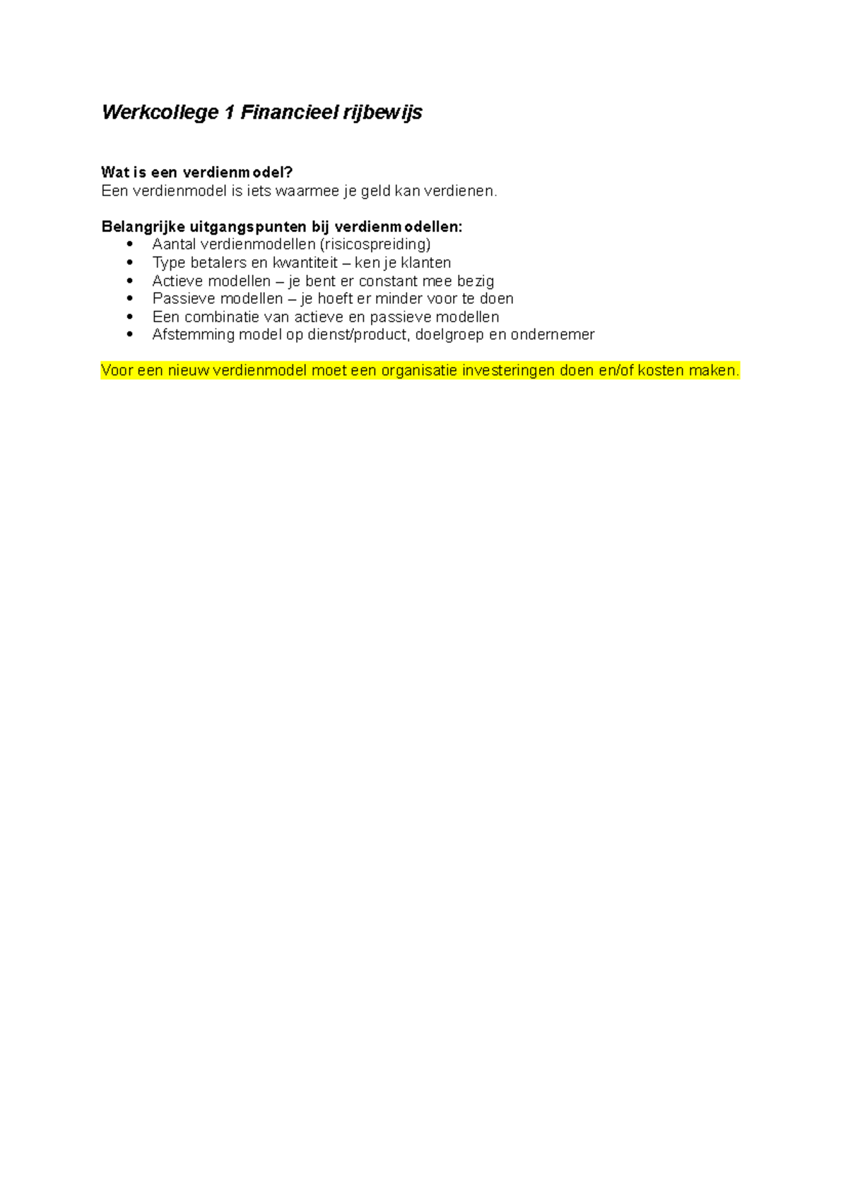 Werkcollege 1 Financieel rijbewijs - Werkcollege 1 Financieel rijbewijs ...