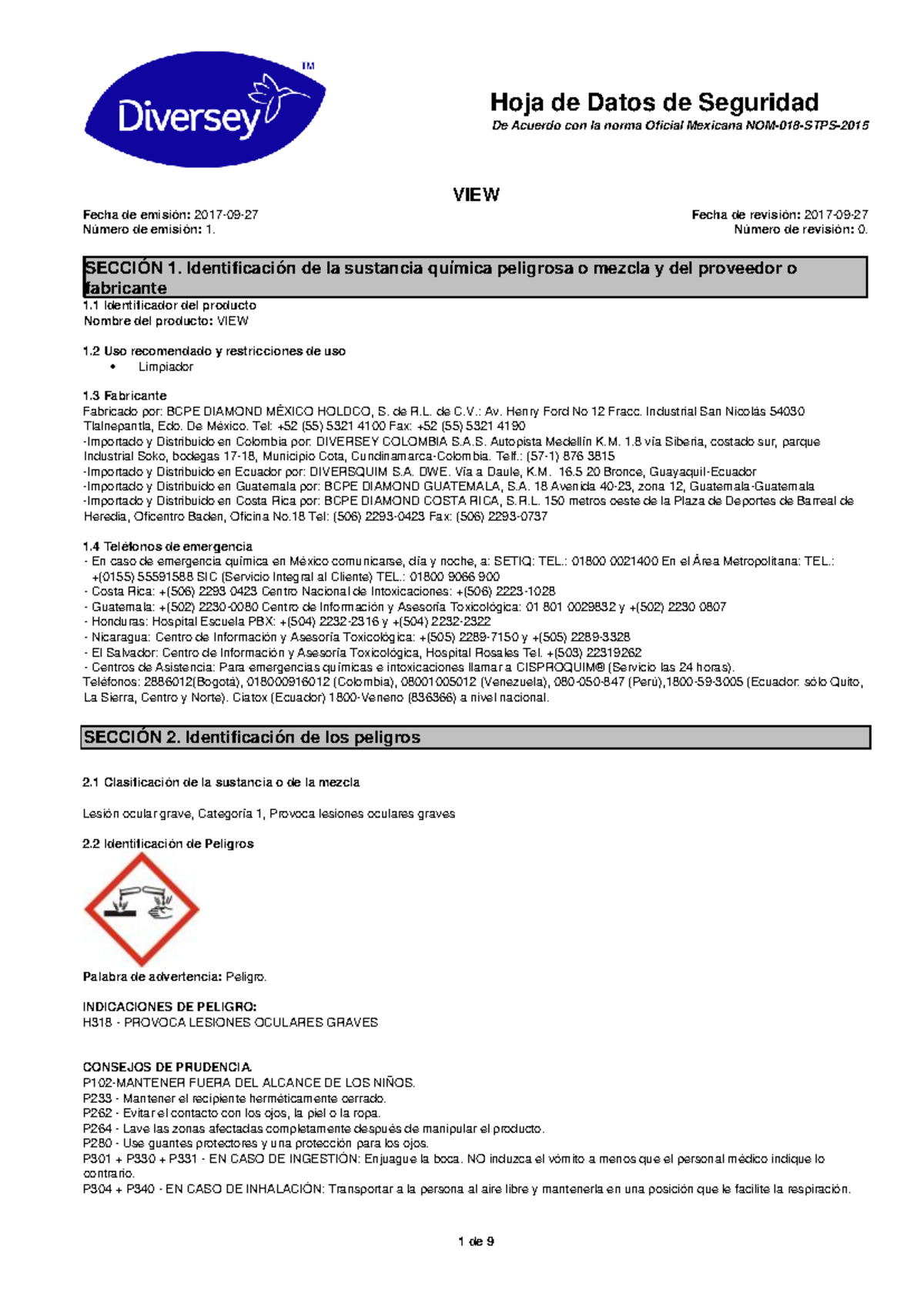 Hoja de Datos de Seguridad (SDS) VIEW - Normativa Oficial Mexicana ...