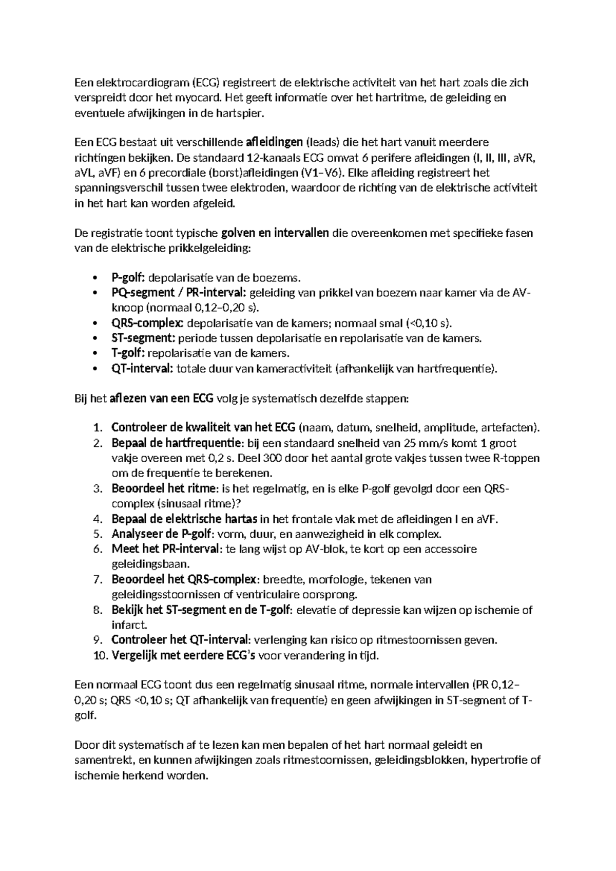 Samenvatting ECG Maken en Aflezen - Medische Informatie - Studeersnel