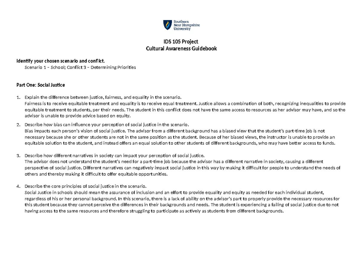 IDS 105 Cultural Awareness and Social Justice Guidebook - Studocu