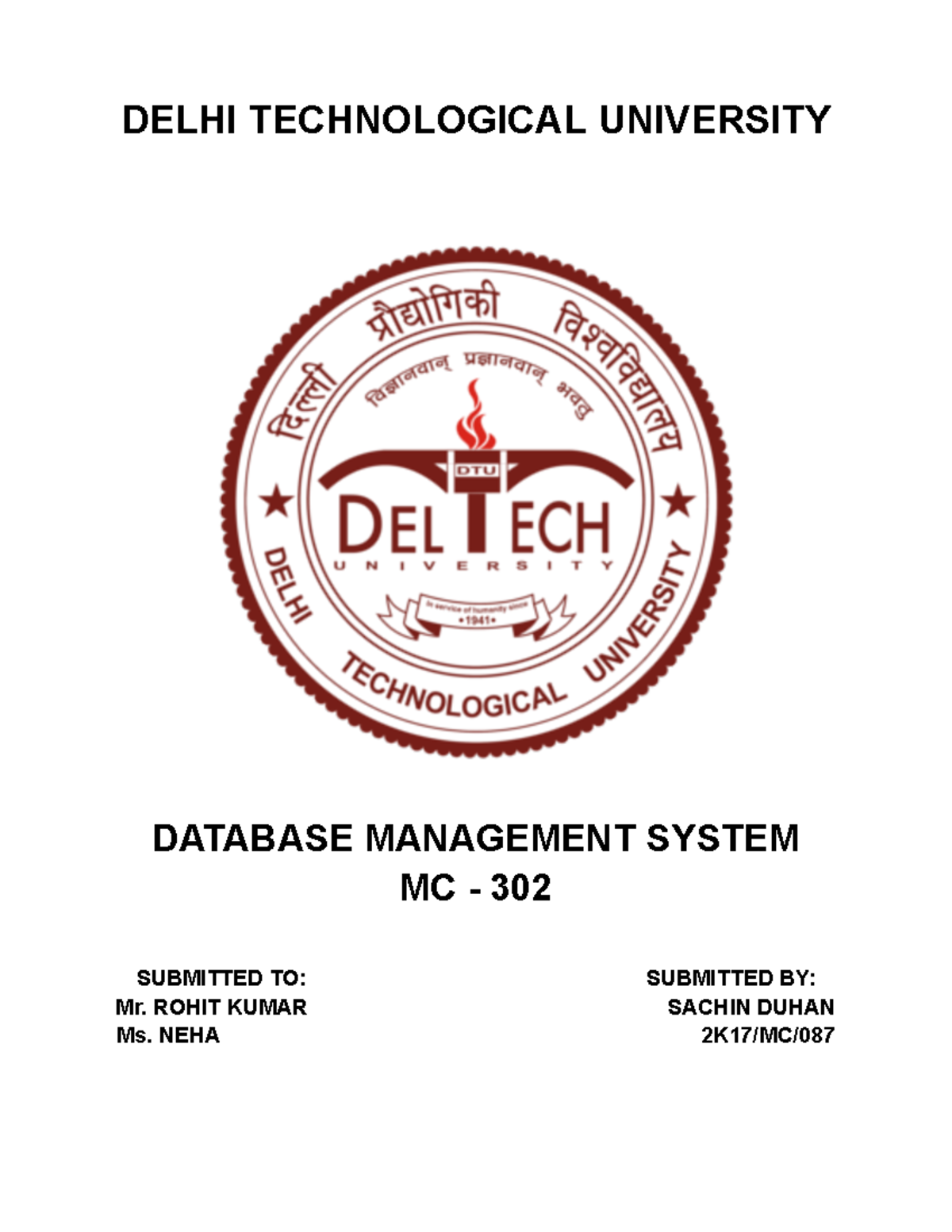 Pratical File Database Management System Delhi Technological