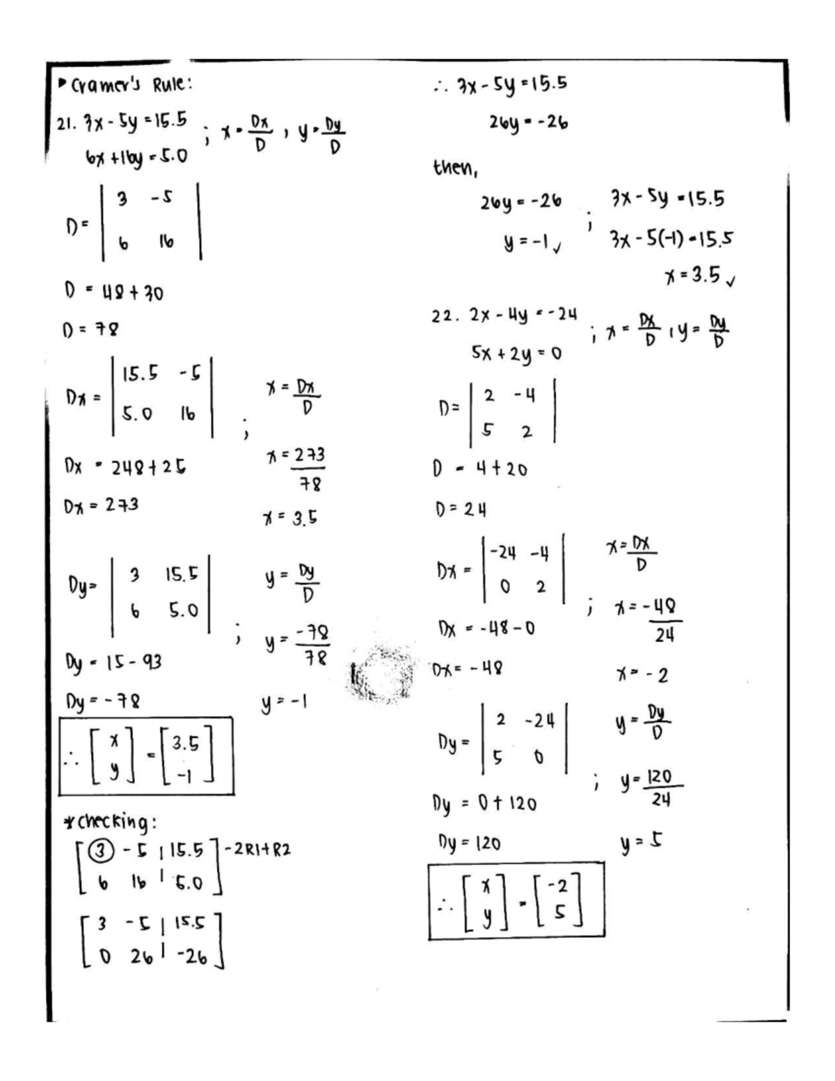 Advanced Math Problem Set: Cramer's Rule and Matrix Solutions - Studocu