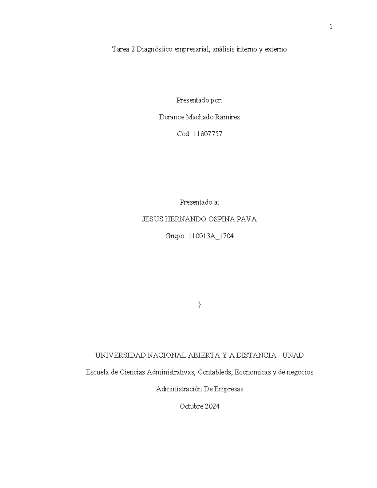 Plantilla - Normal - wwdwdw - Tarea 2 Diagnóstico empresarial, análisis ...