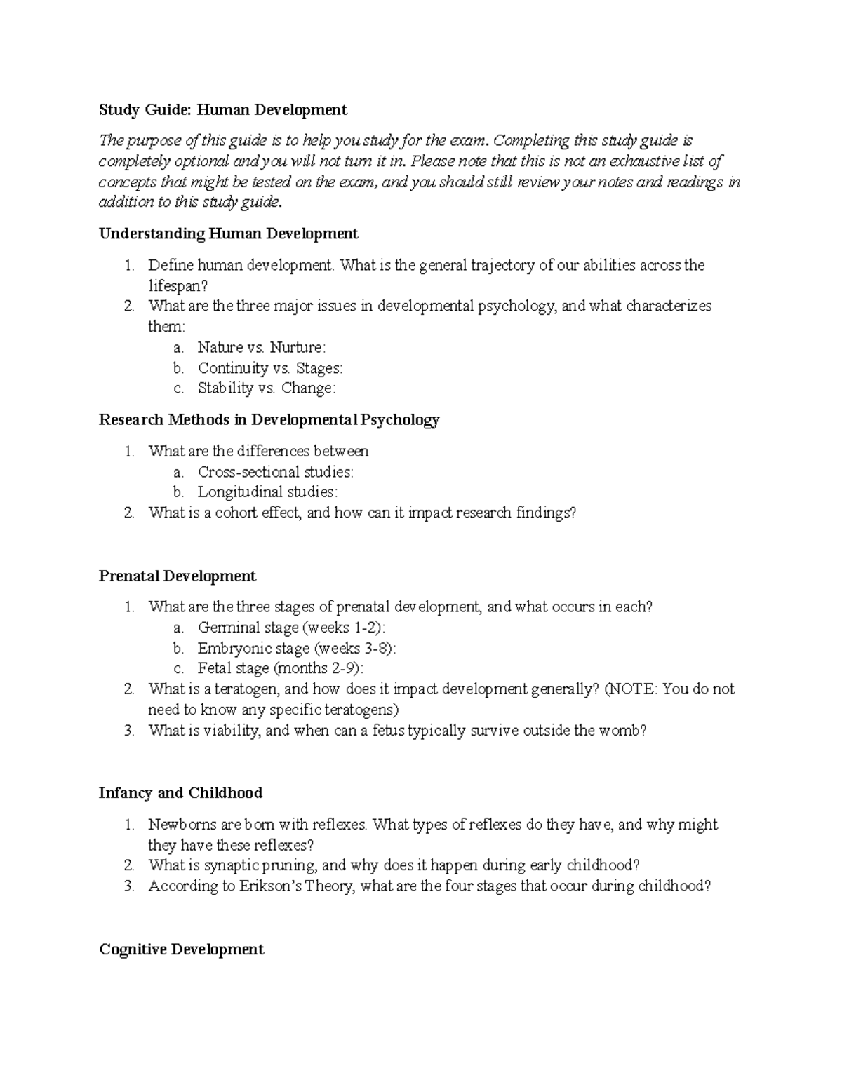 Study Guide: Human Development - Concepts and Key Theories - Study ...