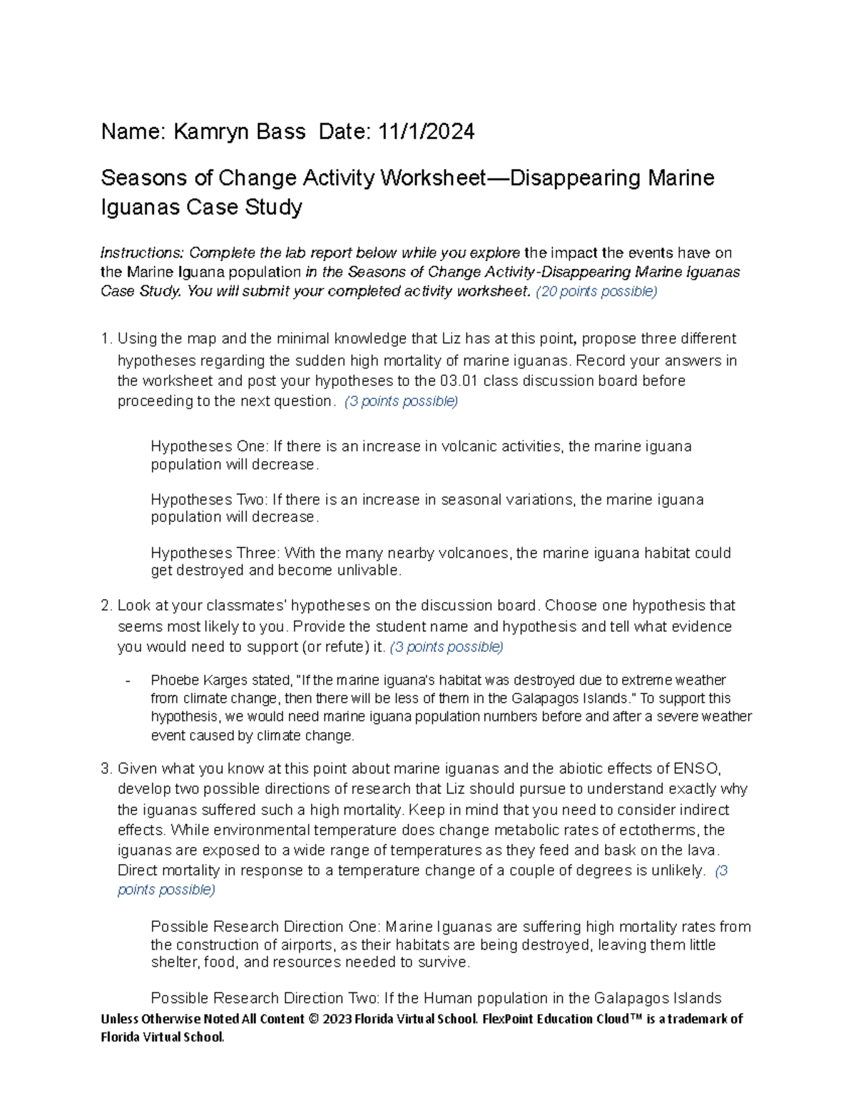 Seasons of Change Activity Worksheet - Marine Iguanas Case Study - Studocu