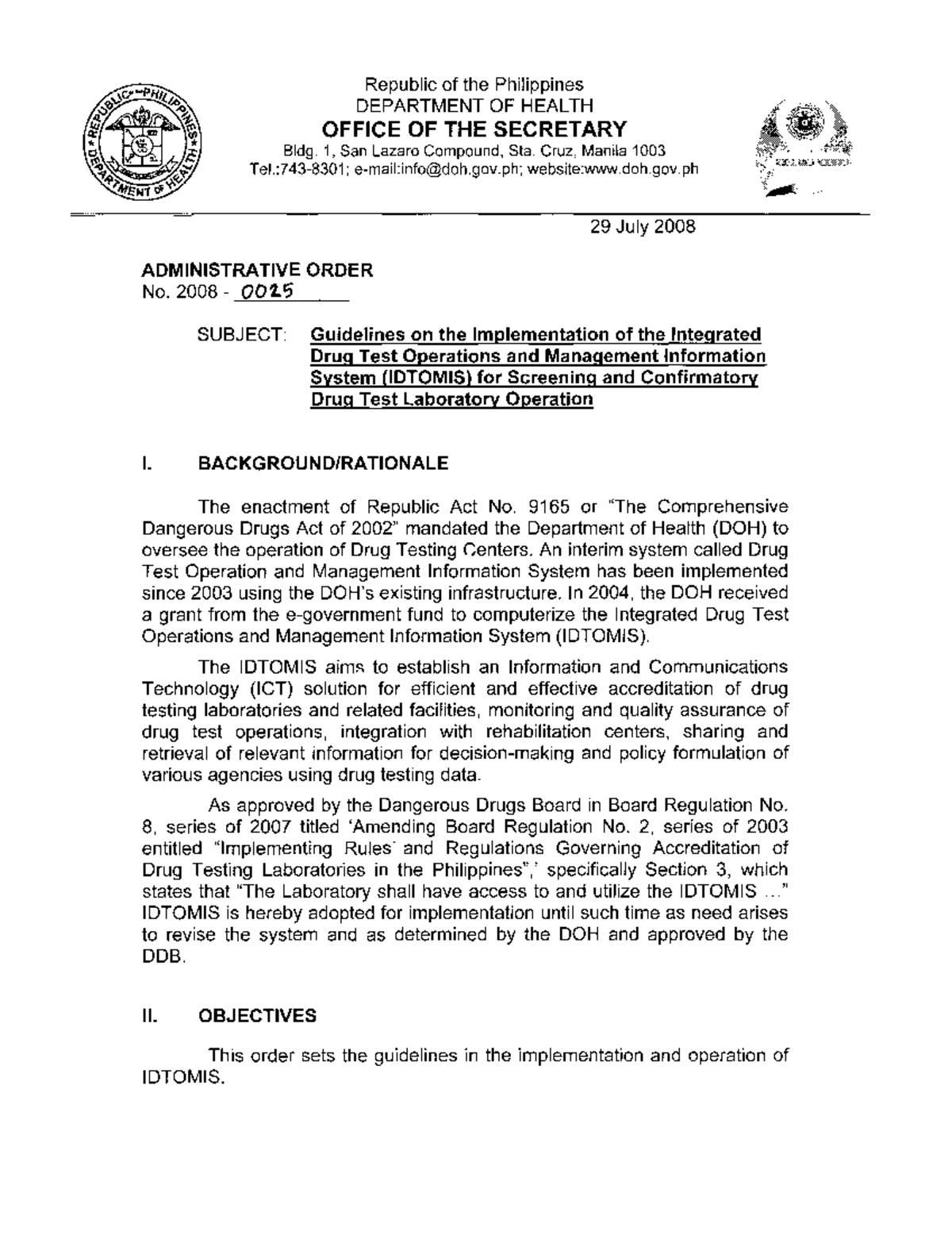 Implementation Guidelines for IDTOMIS in Drug Testing Labs - Studocu