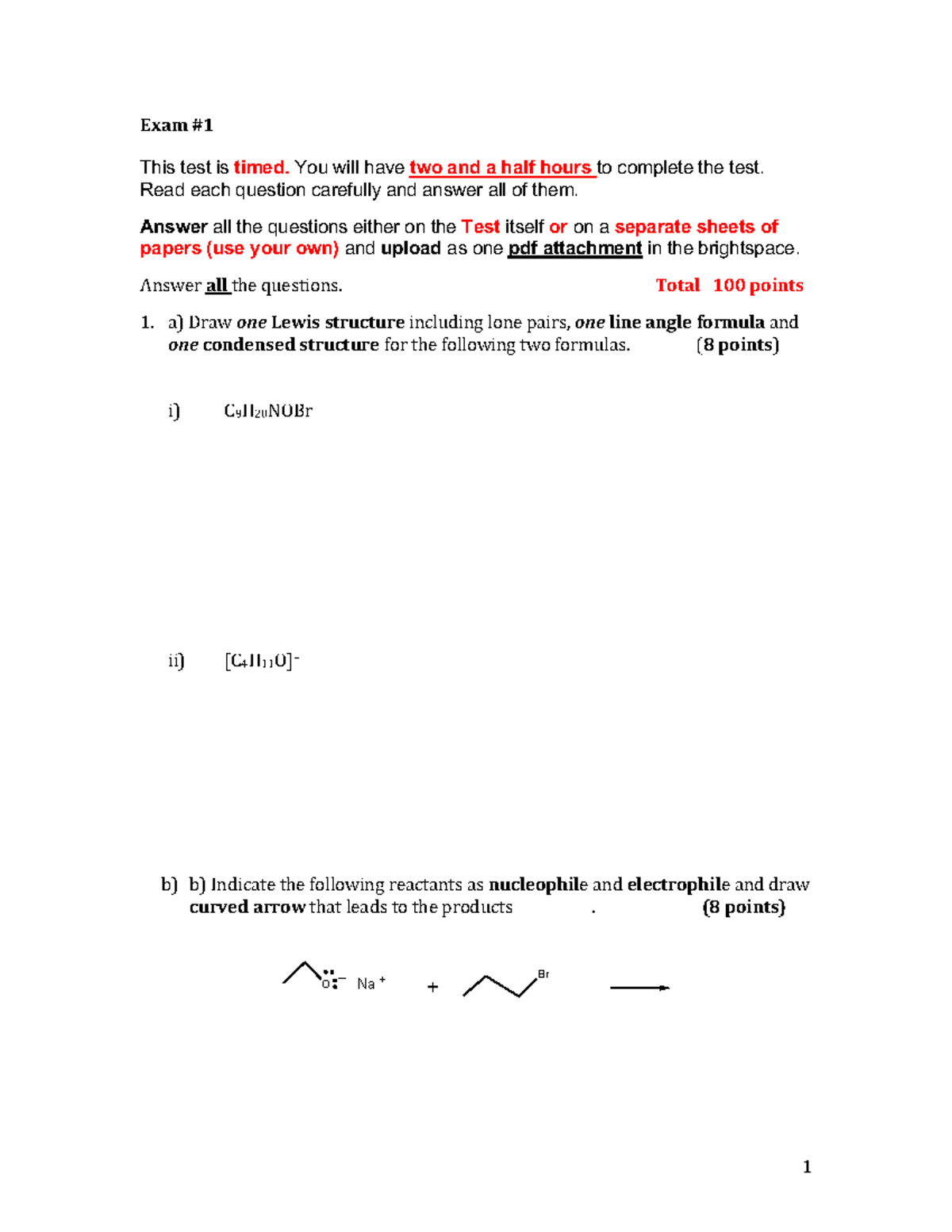 Exam #1 - Chemistry Exam on Chapters 1-4 (100 Points) - Studocu