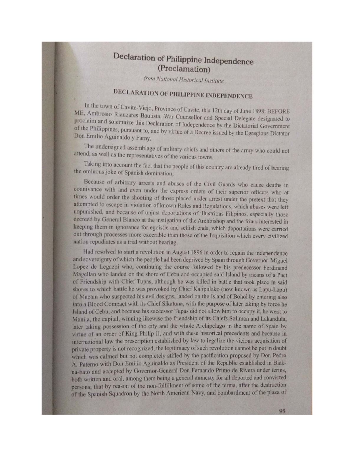 Proclamation of Philippine Independence - June 12, 1898 - Studocu