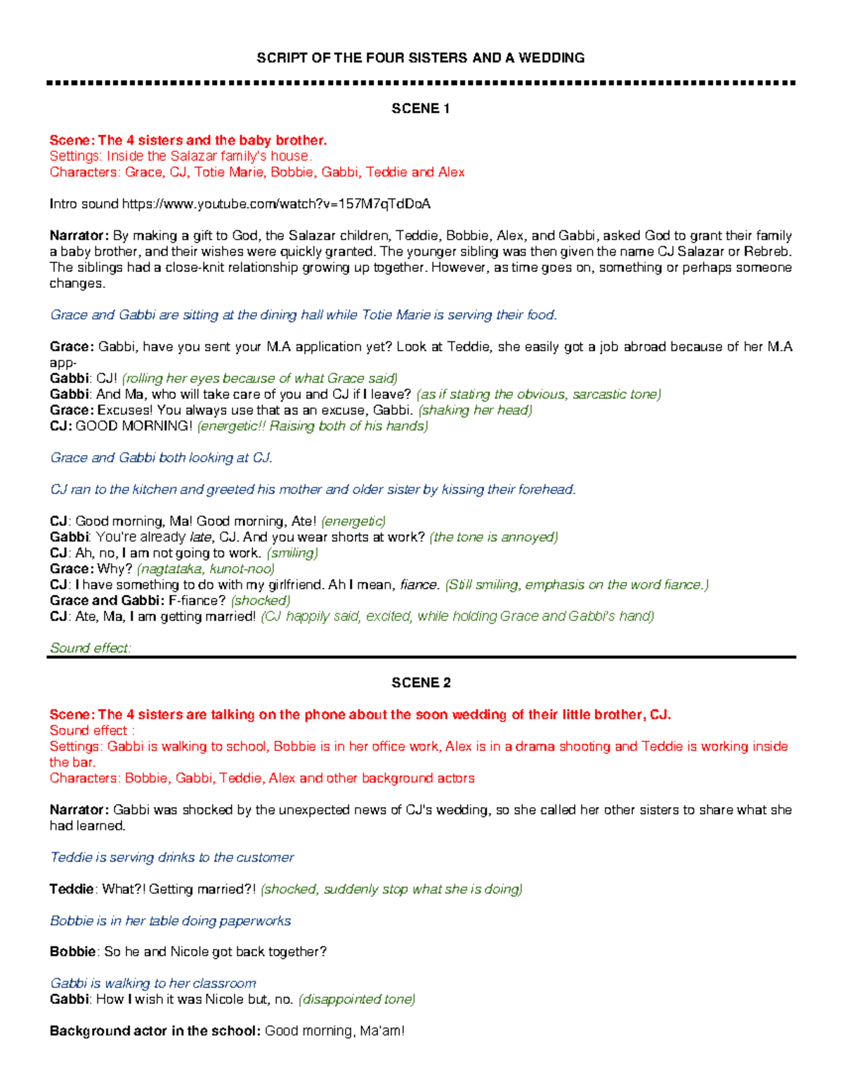 Script - Asean-LIT: The Four Sisters and a Wedding - A Heartwarming ...