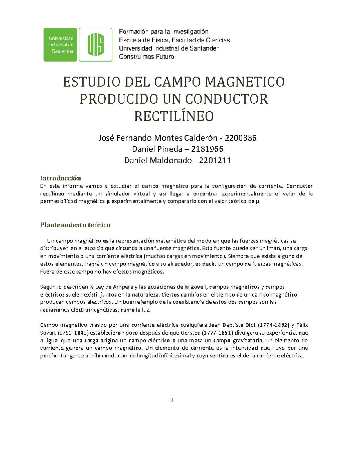 Proyecto Final: Estudio del Campo Magnético de un Conductor Rectilíneo ...