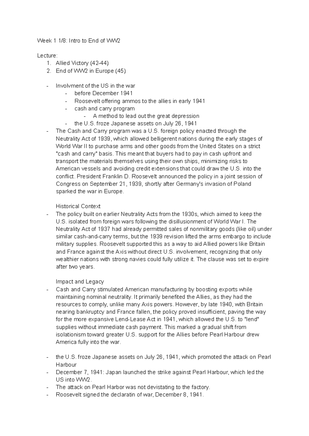 HIST 372 Lecture Notes: Week 1 - Intro to Allied Victory in WW2 - Studocu