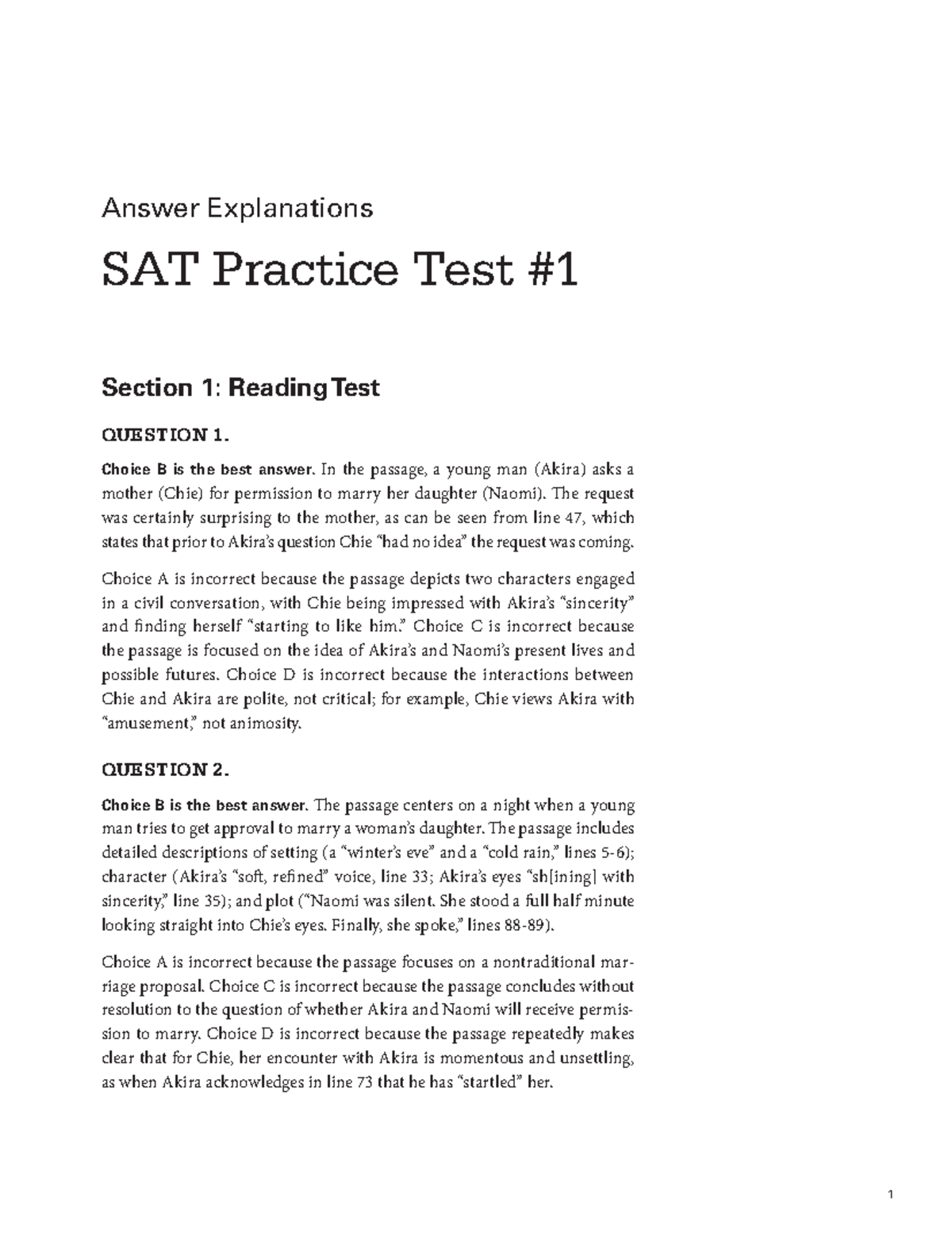 1 - Reading - good - Answer Explanations SAT Practice Test Section 1 ...