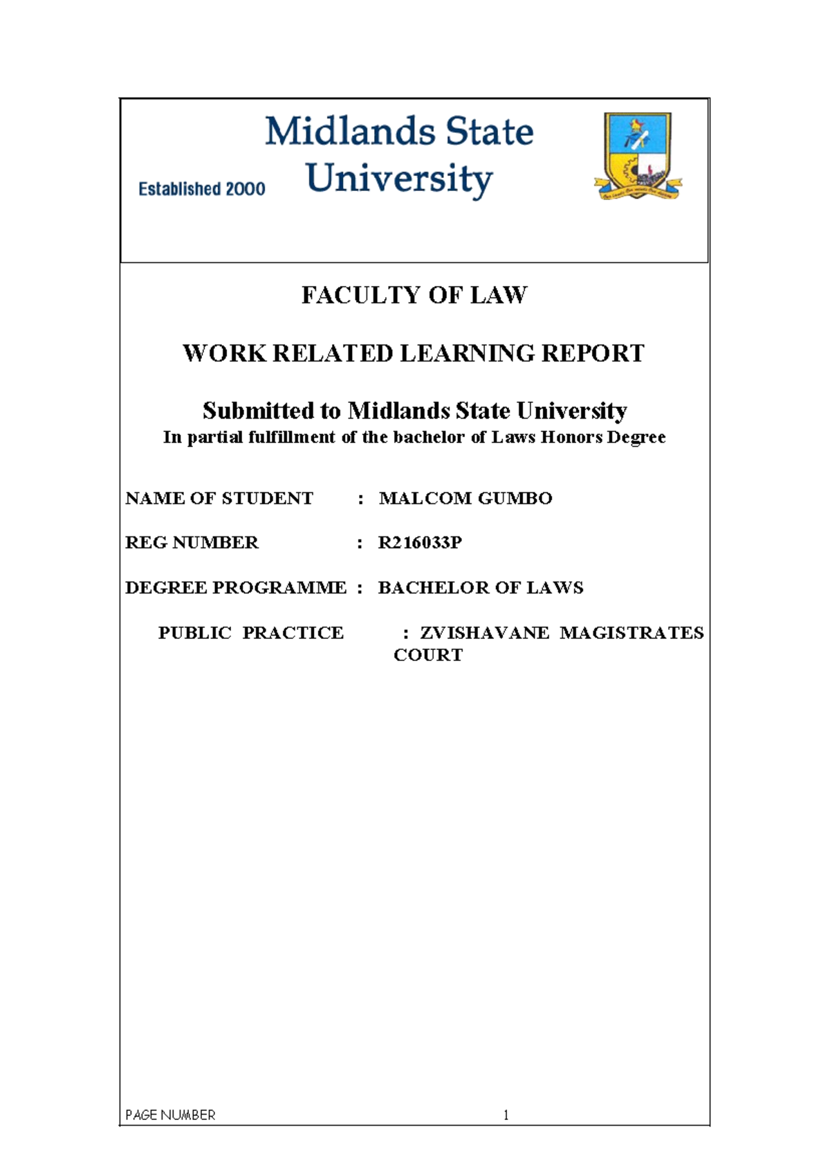 LAW FOR KINGS AND UEENS - FACULTY OF LAW WORK RELATED LEARNING REPORT ...