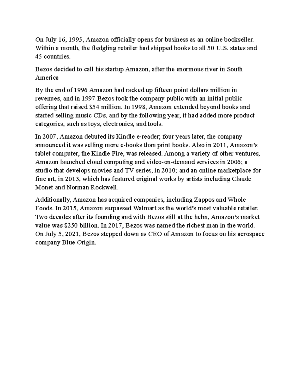 On July 16 - hhhhhhhhhhhhhhhhhh - On July 16, 1995, Amazon officially ...
