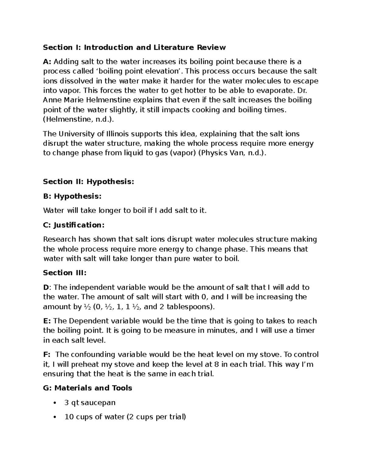 Natural Science Lab: Effect of Salt on Water Boiling Point - Studocu