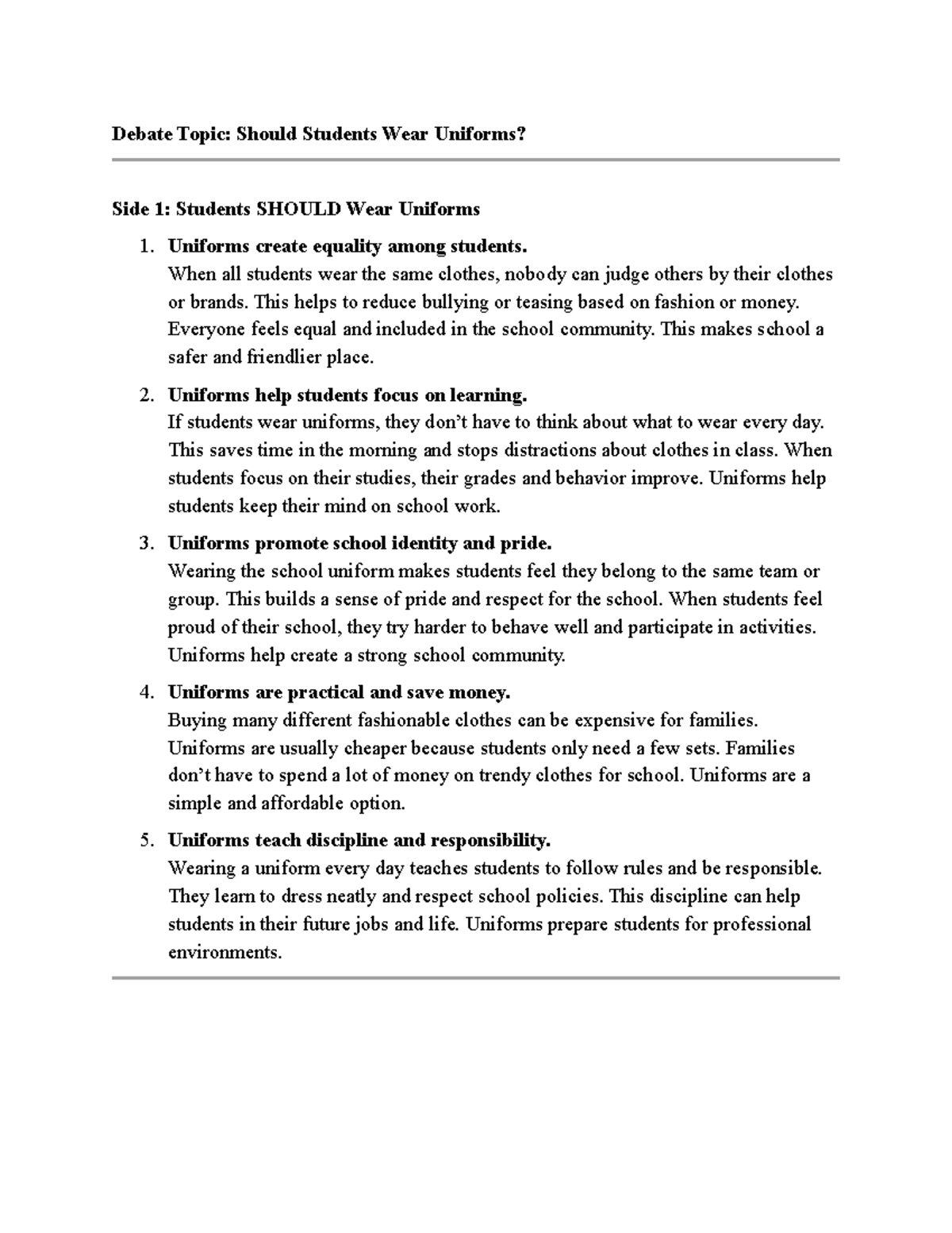 Debate Topic: Should Students Wear Uniforms? Pros and Cons Analysis ...