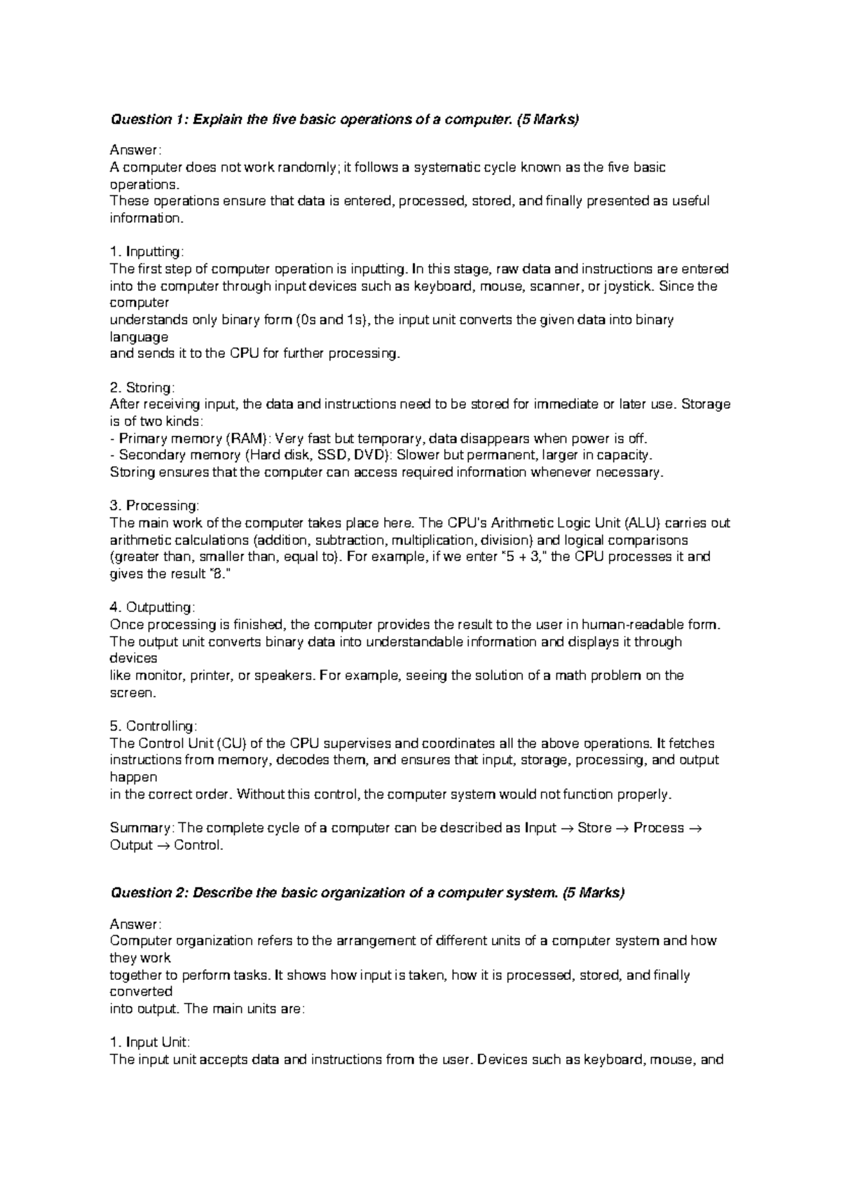 Computer Questions & Answers with Diagrams (CS101) - Studocu