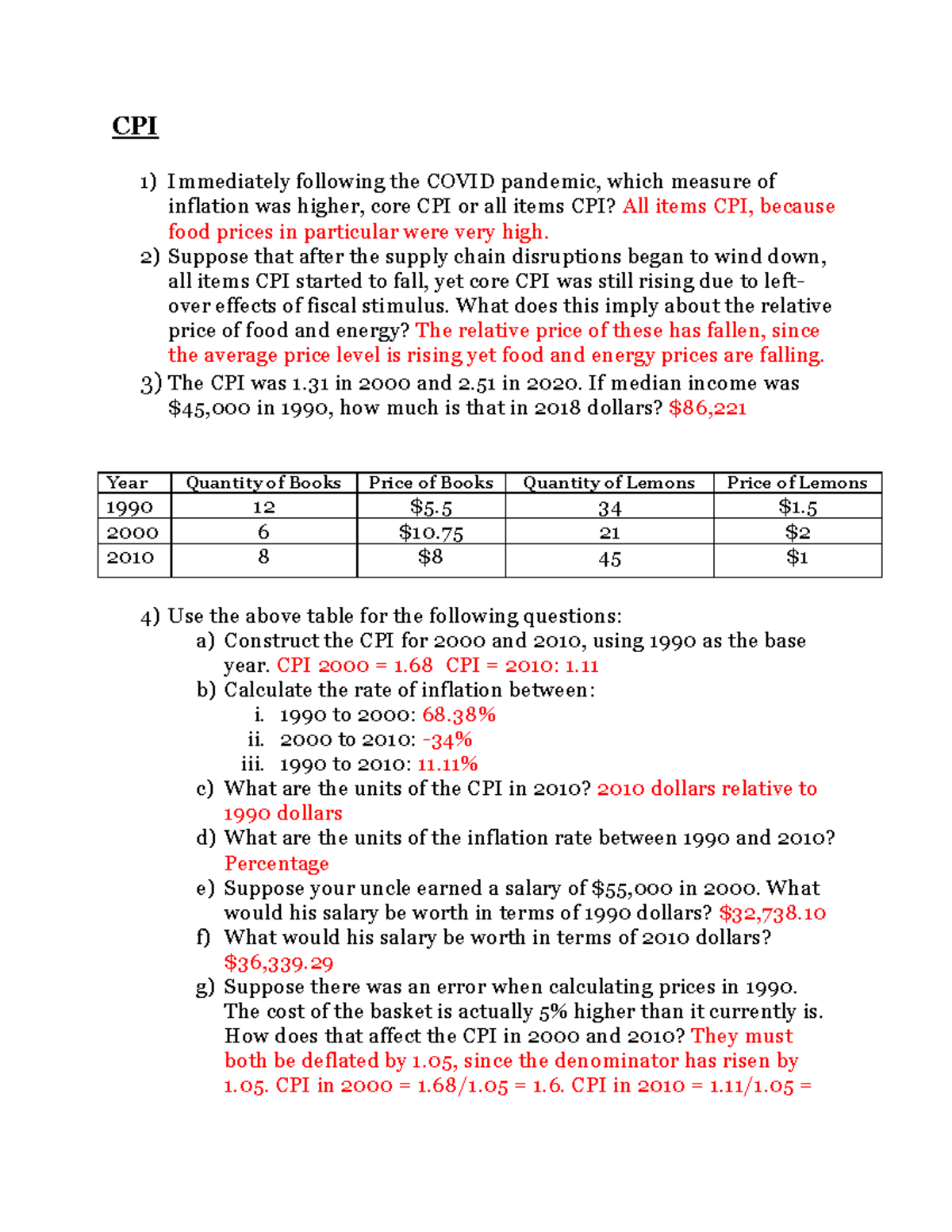 Tutorial 2 - Inflation - Solutions - CPI 1) Immediately following the ...