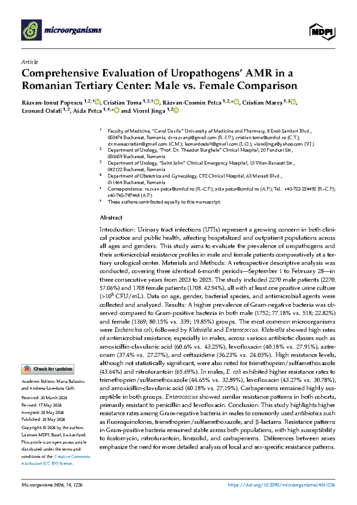 Comprehensive Study on AMR in UTI: Male vs. Female Analysis ...