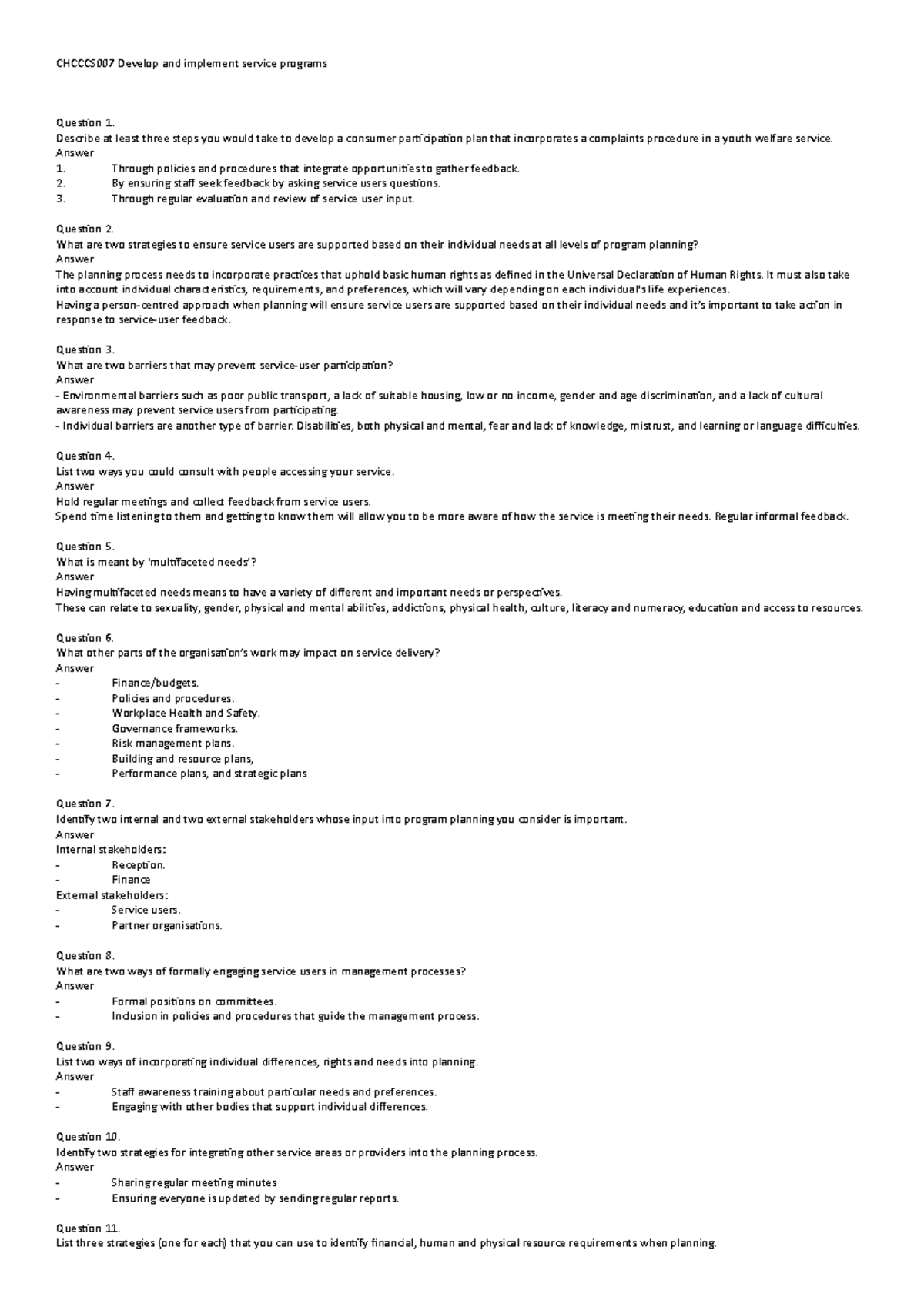 CHCCCS007 Developing Effective Consumer Participation Plans ...