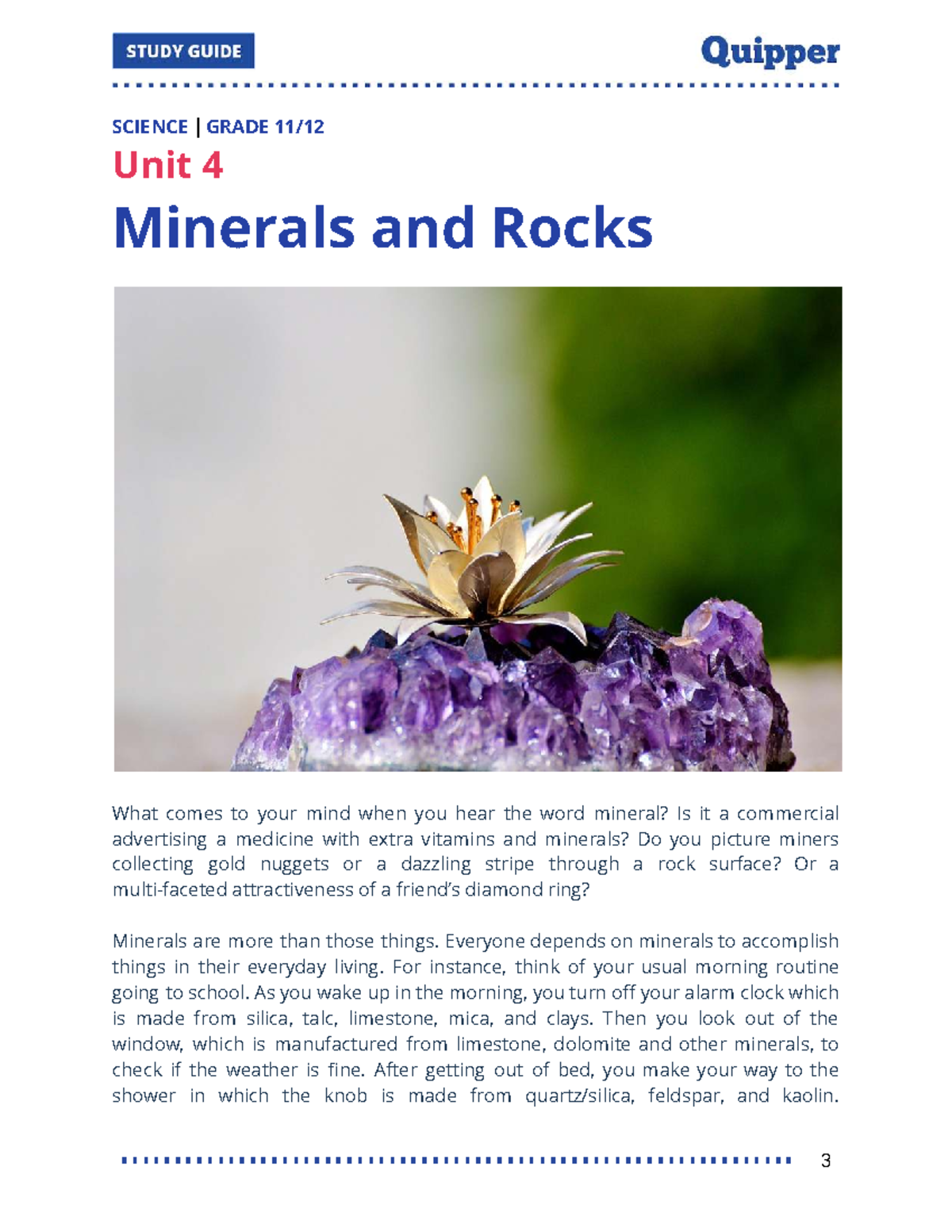 04. Earth Science SHS Unit 4 Study Guide: Minerals and Rocks - Studocu