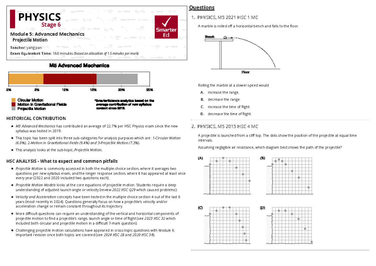 PHYSICS M5 2021 HSC Projectile Motion Study Guide - Studocu