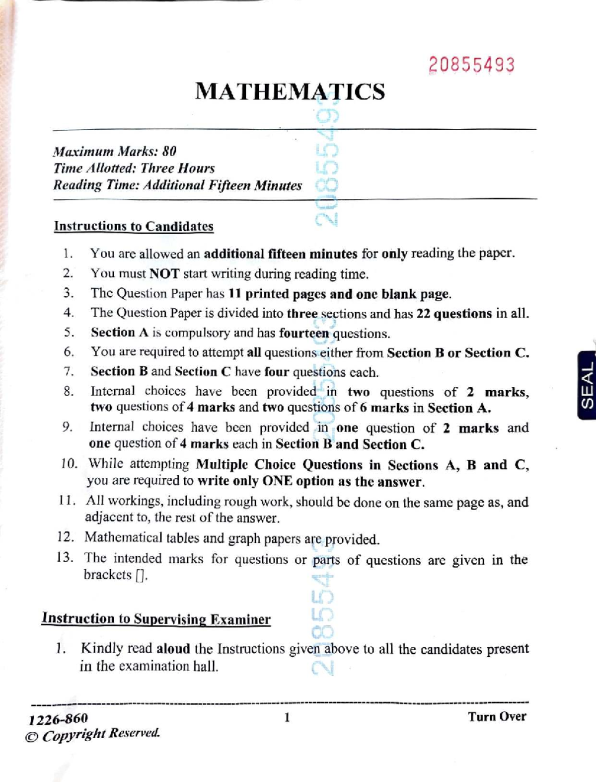 20855493 MATHEMATICS Board Exam Paper 2025-26: Max Marks 80 - Studocu