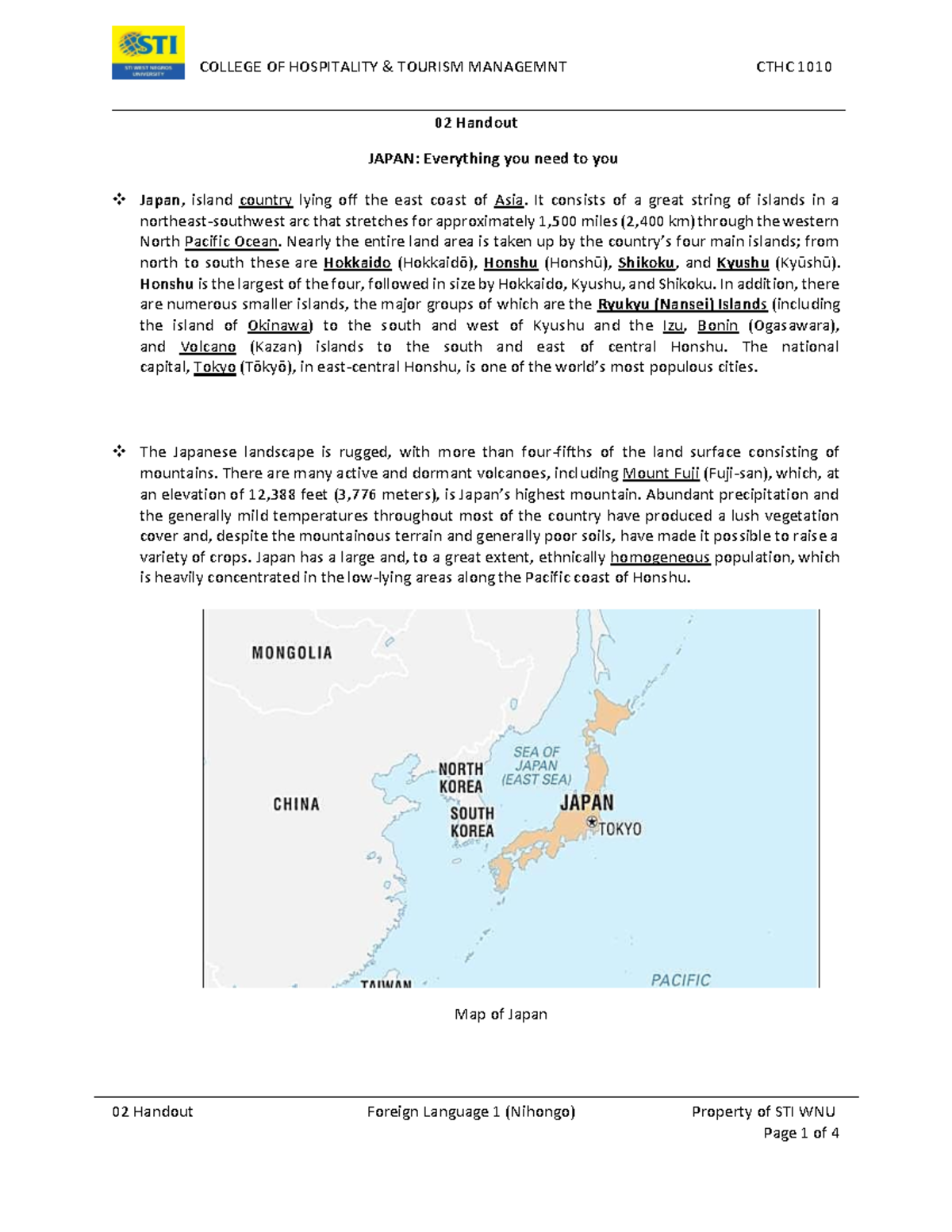 02 Handout - Want to learn. - 02 Handout Foreign Language 1 (Nihongo) Property of STI WNU 02 ...