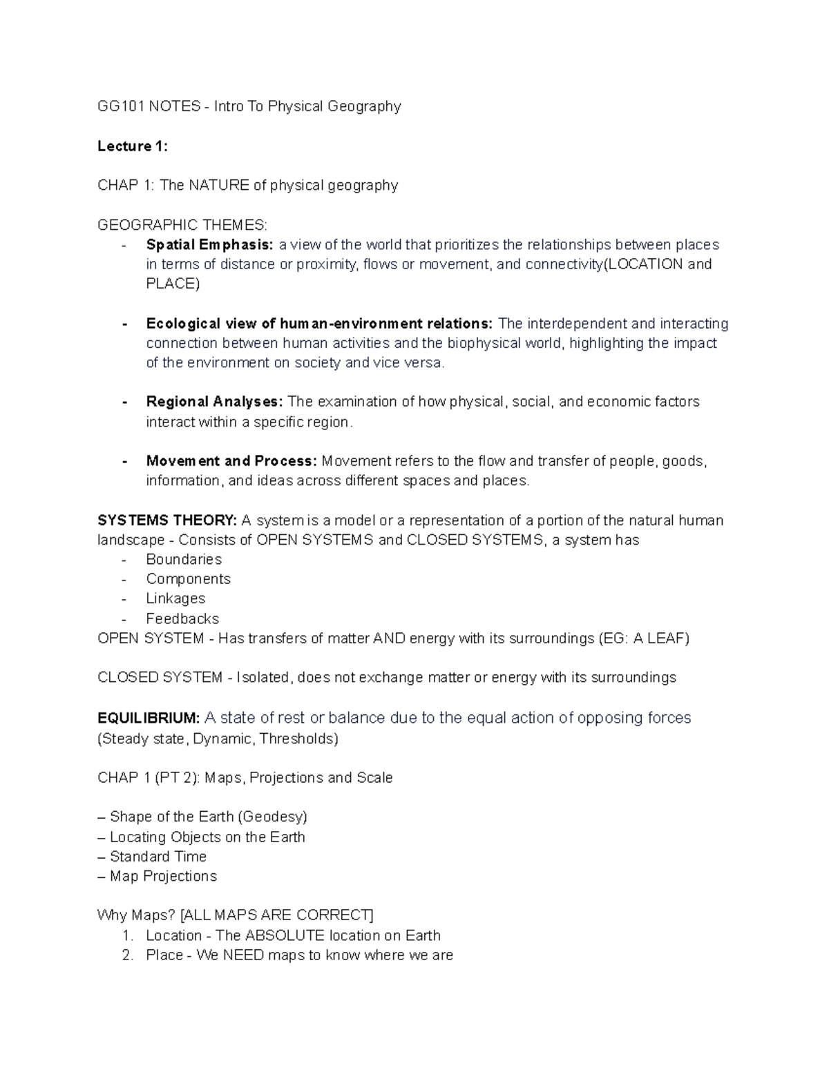 Copy of GEO - notes - GG101 NOTES - Intro To Physical Geography Lecture ...