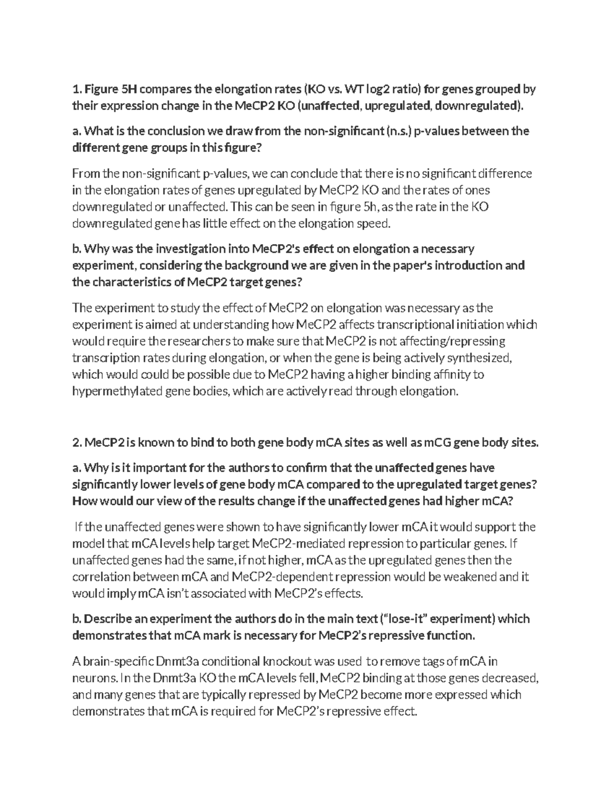 MeCP2 KO vs. WT: Elongation Rates & mCA Gene Body Analysis - Studocu