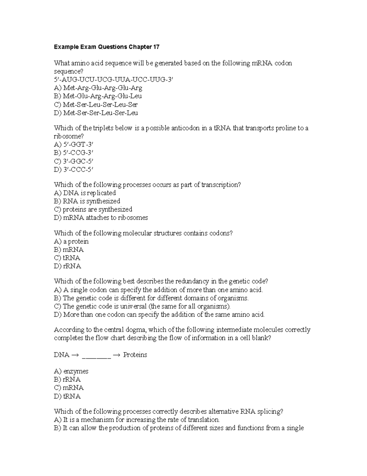 Example Exam Questions: Genetics and Evolution (Ch. 23 & 24) - Studocu
