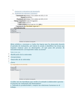 Evaluación e indicadores del desempeño 2 - Para realizar la evaluación del desempeño, se ...
