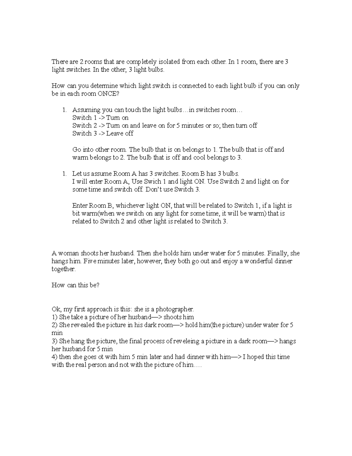 Lateral Thinking Puzzle Solutions - HTJ 101 - Studocu