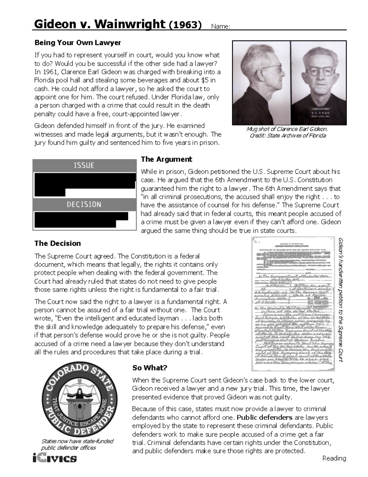 Httpdrmasocialstudies.weebly - Gideon v. Wainwright (1963) Name ...