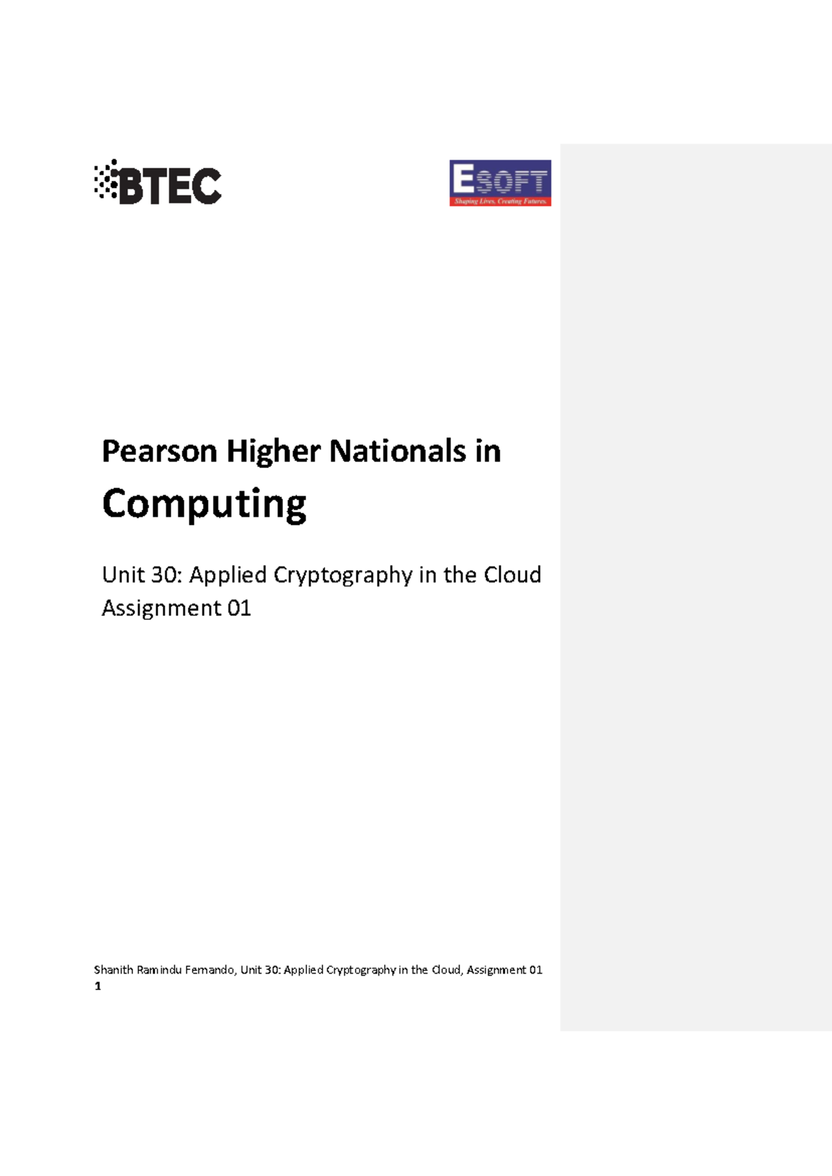 Unit 30: Applied Cryptography in the Cloud - Assignment 01 Technical ...
